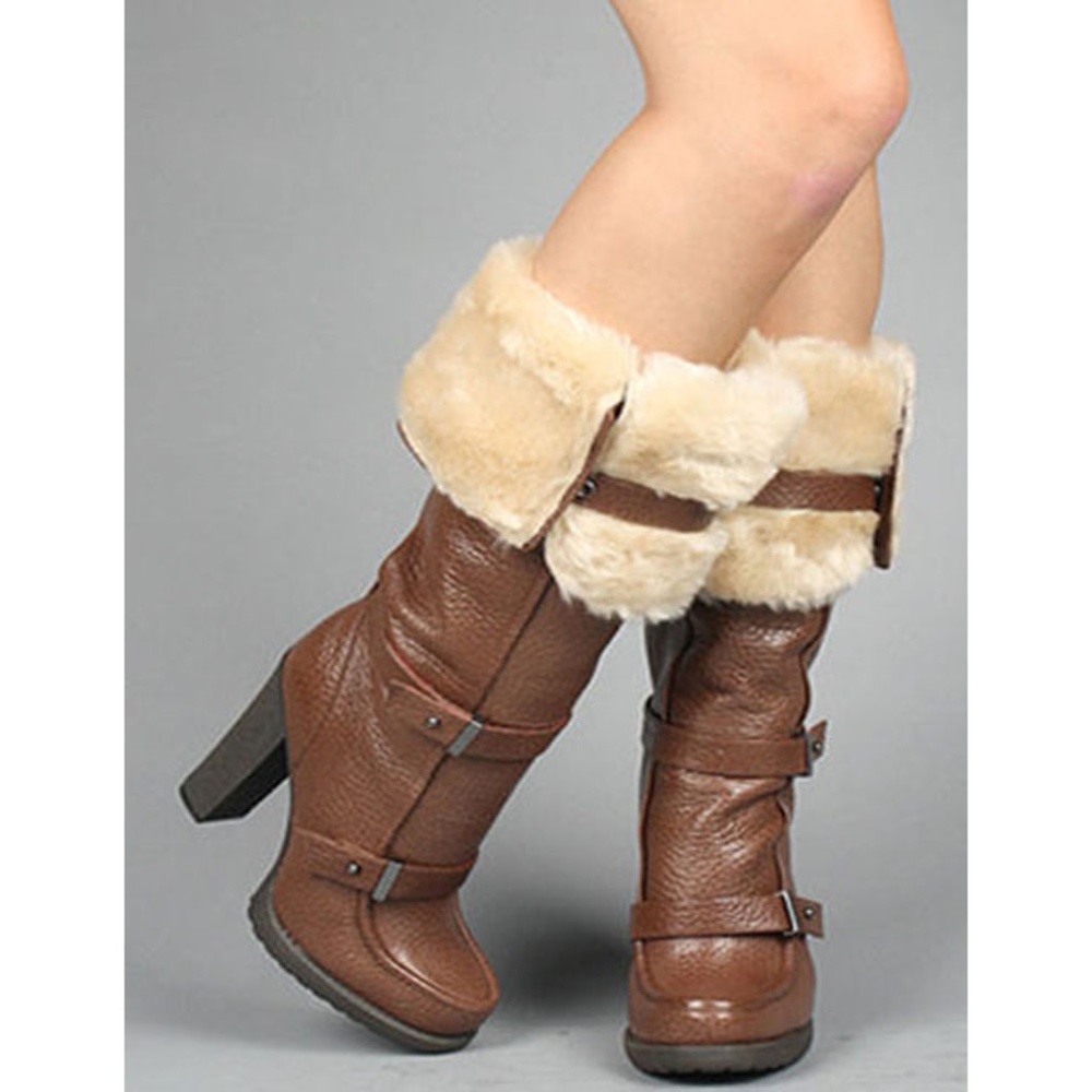 New Luxury Rebel Leather And Faux Fur Boot - Gem